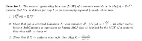 Solved The Moment Generating Function Mgf ﻿of A Random