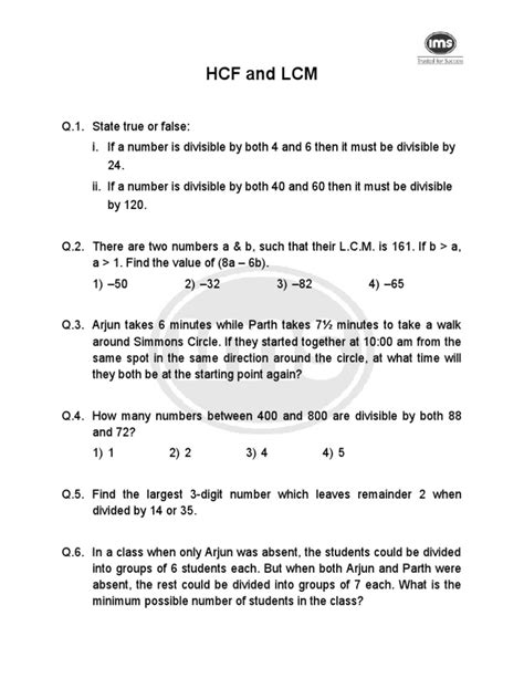 Hcf And Lcm Problems Pdf Mathematics