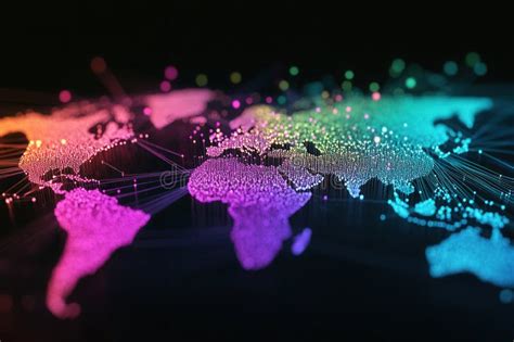 Colorful Particle World Map Showing Global Connections Stock Image Image Of Modern Lines