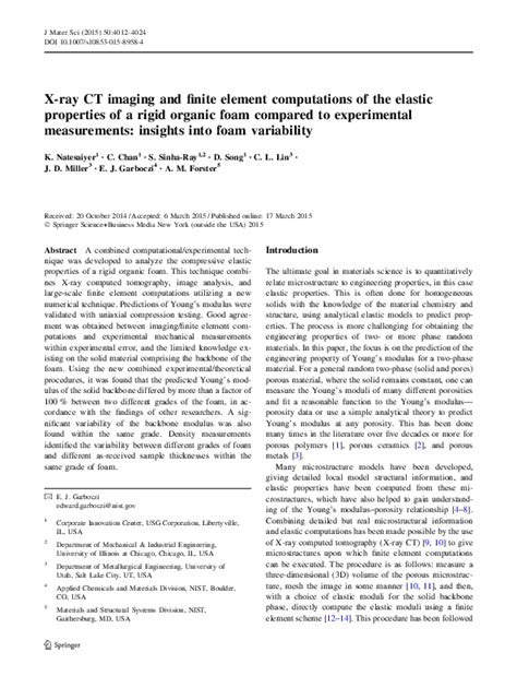 Pdf X Ray Ct Imaging And Finite Element Computations Of The Elastic Properties Of A Rigid