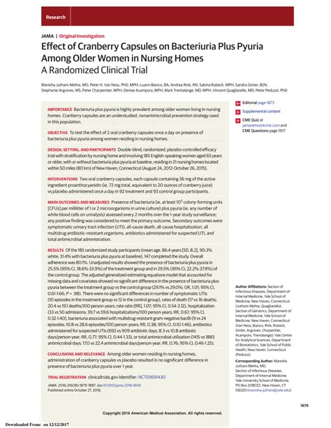 Pdf Effect Of Cranberry Capsules On Bacteriuria Plus Pyuria Among Older Women In Nursing Homes