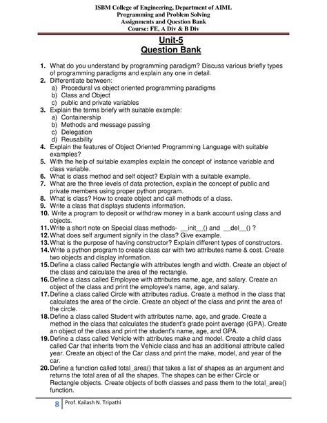 Assignment Qb U5 Tc Tv Ygukon Isbm College Of Engineering Department Of Aiml Programming