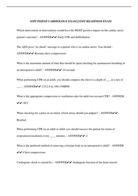 EMT FISDAP CARDIOLOGY EXAM EMT READINESS EXAM EMT FISDAP CARDIOLOGY Stuvia US