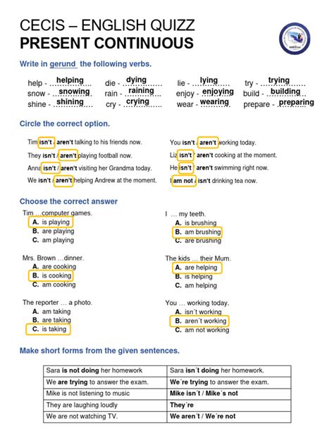 Activity Present Continuous Test Solved Pdf Linguistic Morphology