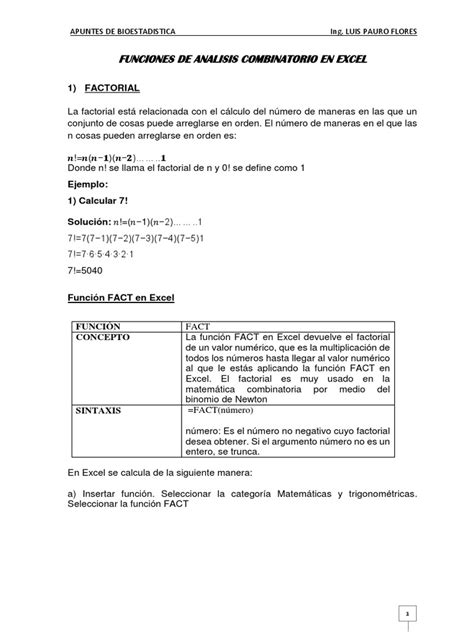 Funciones De Analisis Combinatorio En Excel Pdf Combinatoria Funciones De Analisis Combinatorio En Excel Pdf Combinatoria