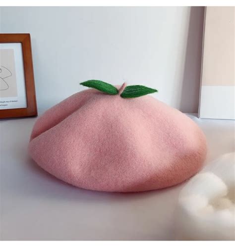 가을 겨울 녹색 잎 양모 귀여운 펠트 팬싸템 복숭아 과일 여성 프랑스어 베레모 티몬