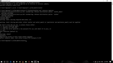 Python Pypi Registration Error Using Cmd Stack Overflow