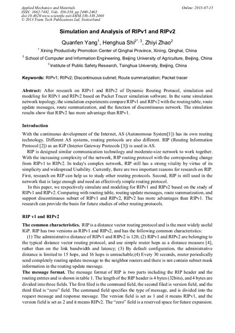 Simulation And Analysis Of Ripv1 And Ripv2 Scientificnet