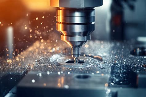 Cnc Machine Milling A Metal Component With Precision Creating Sparks And Metal Shavings In An