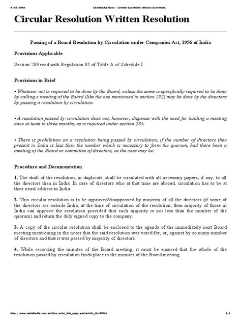 Circular Resolution Written Resolution Pdf Quorum Board Of