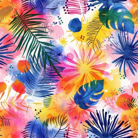 Abstract Tropical Foliage Watercolor Pattern Abstract Watercolor
