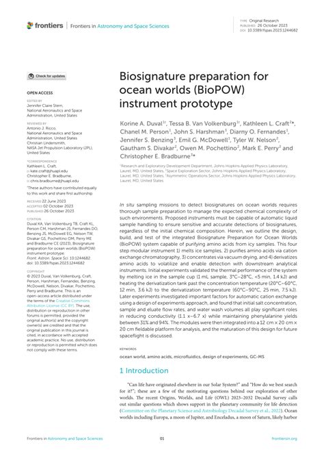 Pdf Biosignature Preparation For Ocean Worlds Biopow Instrument Prototype