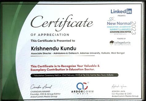 krishnendu kundu on linkedin recognition honoured to be felicitated