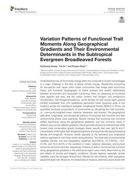 Pdf Variation Patterns Of Functional Trait Moments Along Geographical