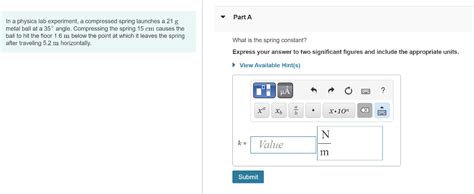 Solved In A Physics Lab Experiment A Compressed Spring Chegg