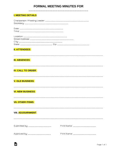 Free Meeting Minutes Templates 20 Pdf Word Eforms