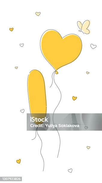 인사말 카드에 대한 흰색 배경에 작은 나비와 두 만화 풍선 개체 그룹에 대한 스톡 벡터 아트 및 기타 이미지 개체 그룹 공휴일 기념일 Istock