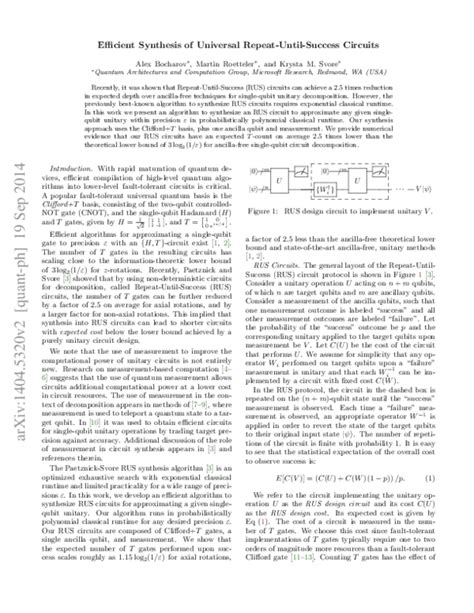 Pdf Efficient Synthesis Of Universal Repeat Until Success Quantum Circuits