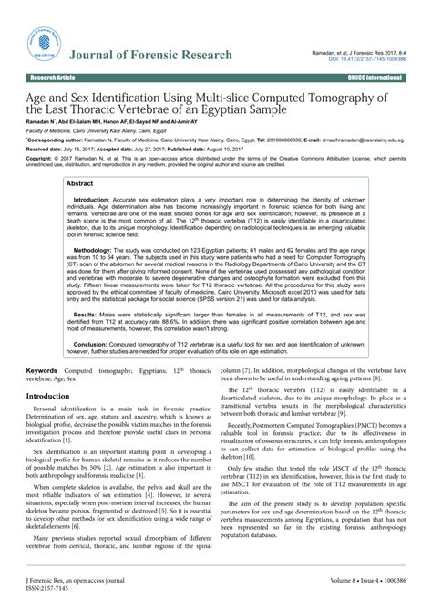 Pdf Age And Sex Identification Using Multi Slice Computed Tomography