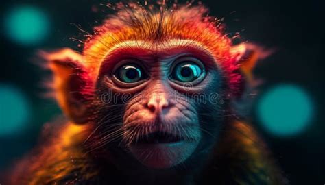 Cute Macaque Staring With Vibrant Eye Colors Generated By Ai Stock