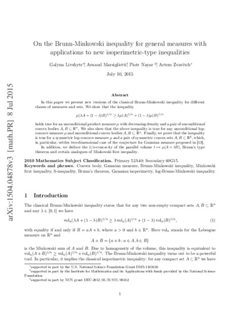 Pdf Brunn Minkowski Type Inequality For Product Measures And Unconditional Convex Bodies