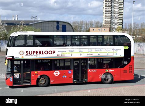 A Transport For London Tfl Superloop 2 Sl2 Double Decker Bus Arriving At The North Woolwich
