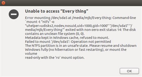 Linux Error Mounting For Ntfs Partition In Ubuntu 1604 In Terminal Stack Overflow