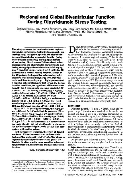 Pdf Regional And Global Biventricular Function During Dipyridamole Stress Testing