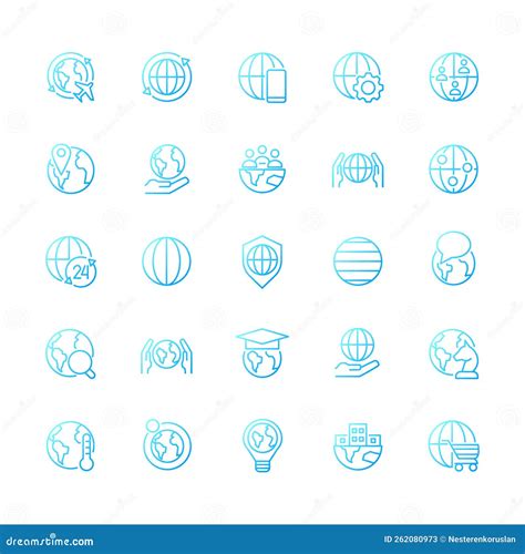 Globe Pixel Perfect Gradient Linear Vector Icons Set Stock Vector Illustration Of Connection