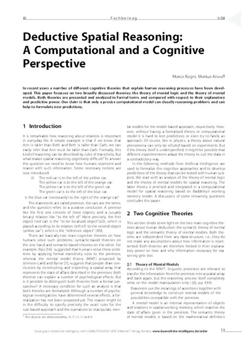 Pdf Deductive Spatial Reasoning A Computational And A Cognitive