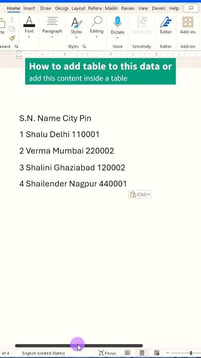 Create Table In Microsoft Word Using Shortcut Microsoftword Wordtips Wordtutorial Msword