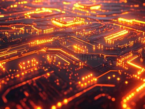 Exploring Glowing Circuit Board Intricate Pathways Of Technology Stock Illustration