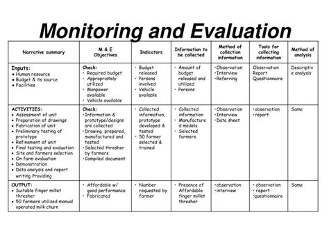 Project Monitoring And Evaluation Plan Template