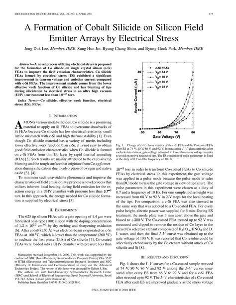 Pdf A Formation Of Cobalt Silicide On Silicon Field Emitter Arrays By Electrical Stress