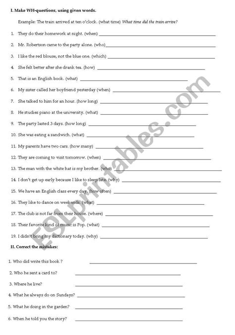 Make WH Questions ESL Worksheet By Peonyrat