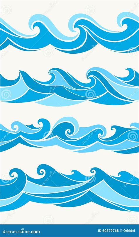 Set Of Seamless Patterns With Stylized Waves Stock Vector Illustration Of Fashion Liquid