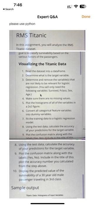 Solved RMS Titanic In This Assignment You Will Analyze The Chegg