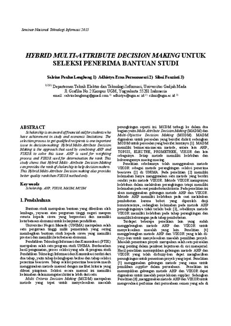 Pdf Hybrid Multi Attribute Decision Making Untuk Seleksi Penerima