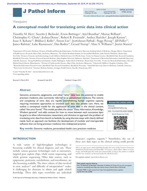 Pdf A Conceptual Model For Translating Omic Data Into Clinical Action