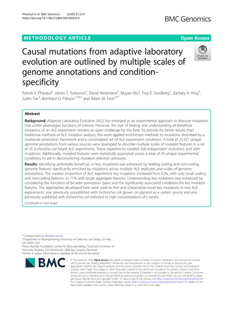 Pdf Causal Mutations From Adaptive Laboratory Evolution Are Outlined