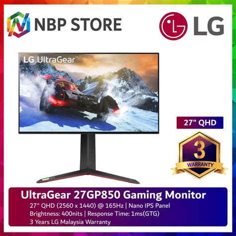 LG UltraGear 27GP850 27 QHD Nano IPS 165Hz Gaming Monitor Black HDMI DP 3 Yrs Wrty