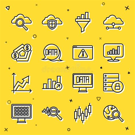 Set Line Search Globe Server Security With Padlock Pie Chart Infographic Sales Funnel Data