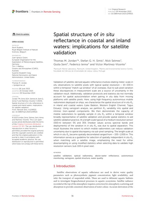 Pdf Spatial Structure Of In Situ Reflectance In Coastal And Inland