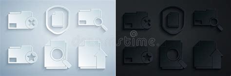 Set Document With Search Search Concept Folder Star Upload File