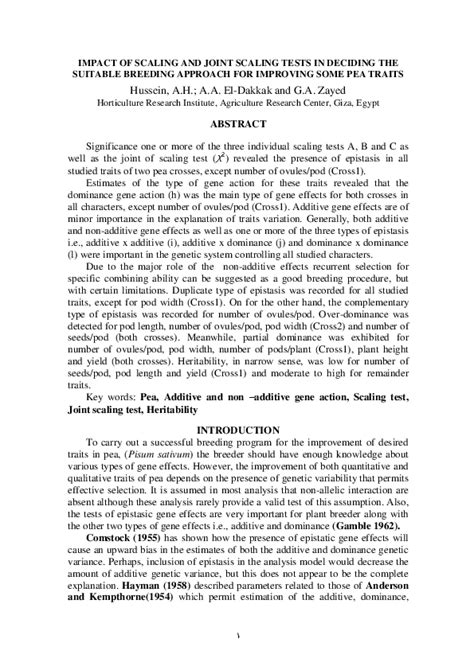 Pdf Impact Of Scaling And Joint Scaling Tests In Deciding The Suitable Breeding Approach For