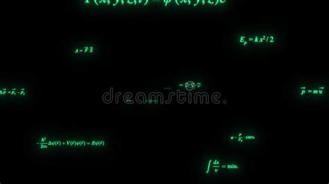 Glow Mathematical Formulas On Black Back Intro 3d Stock Illustration