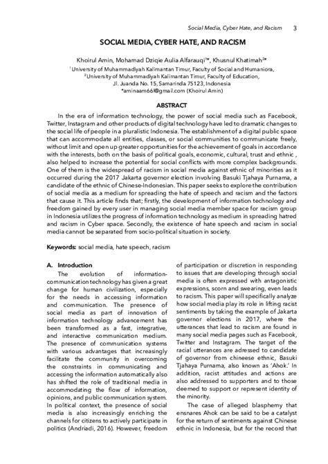 Pdf Social Media Cyber Hate And Racism