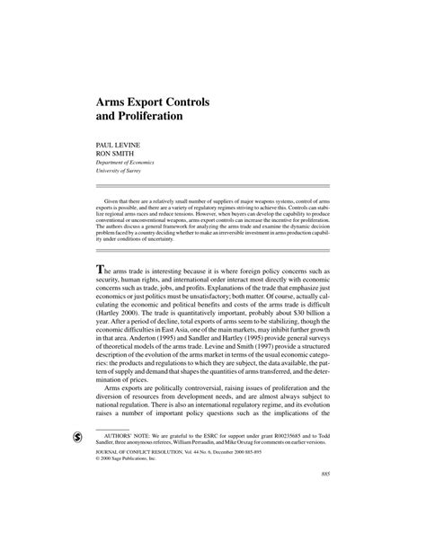 Pdf Arms Export Controls And Proliferation