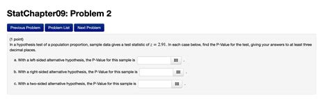 Solved Statchapter09 Problem 1 Previous Problem Problem