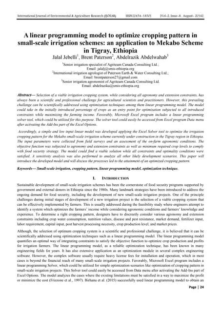 A Linear Programming Model To Optimize Cropping Pattern In Small Scale Irrigation Schemes An